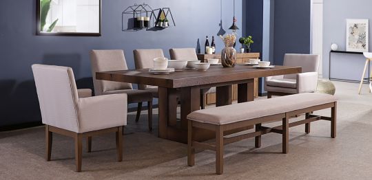 Comedor Rectangular Anka con 3 Sillas, 2 Sillones y Banca 200 cm Capuchino