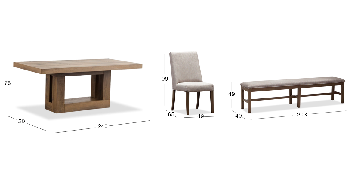 Comedor Rectangular Anka con 5 Sillas y Banca de 200 cm Capuchino