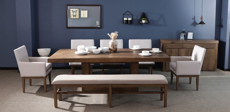 Comedor Rectangular Anka con 5 Sillones y Banca de 200 cm